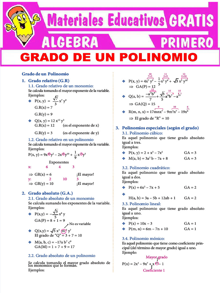 GRADOS DE UN POLINOMIO | PDF