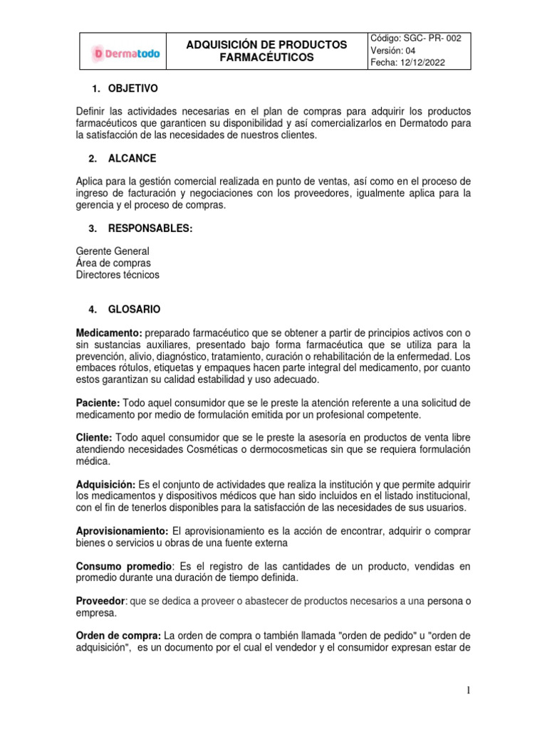 ADQUISICIÓN de Productos Farmacéuticos | PDF | Farmacéutico | Farmacia