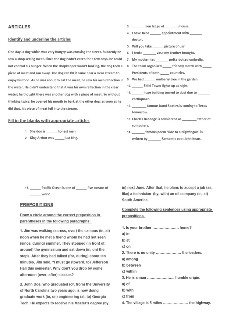 Articles Prepositions | PDF | Poetry