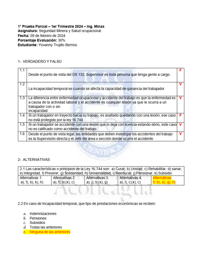 1Â° PRUEBA PARCIAL Ing Minas 1er Trimestre 2024 | PDF