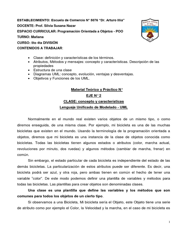 POO 5to 4ta Tema Clase y UML Illia | PDF | Lenguaje de modelado unificado | Objeto (informática)