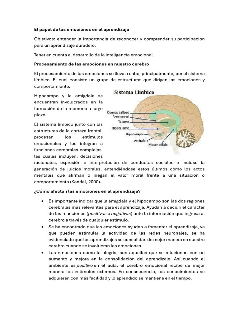 El Papel De Las Emociones En El Aprendizaje Pdf Las Emociones