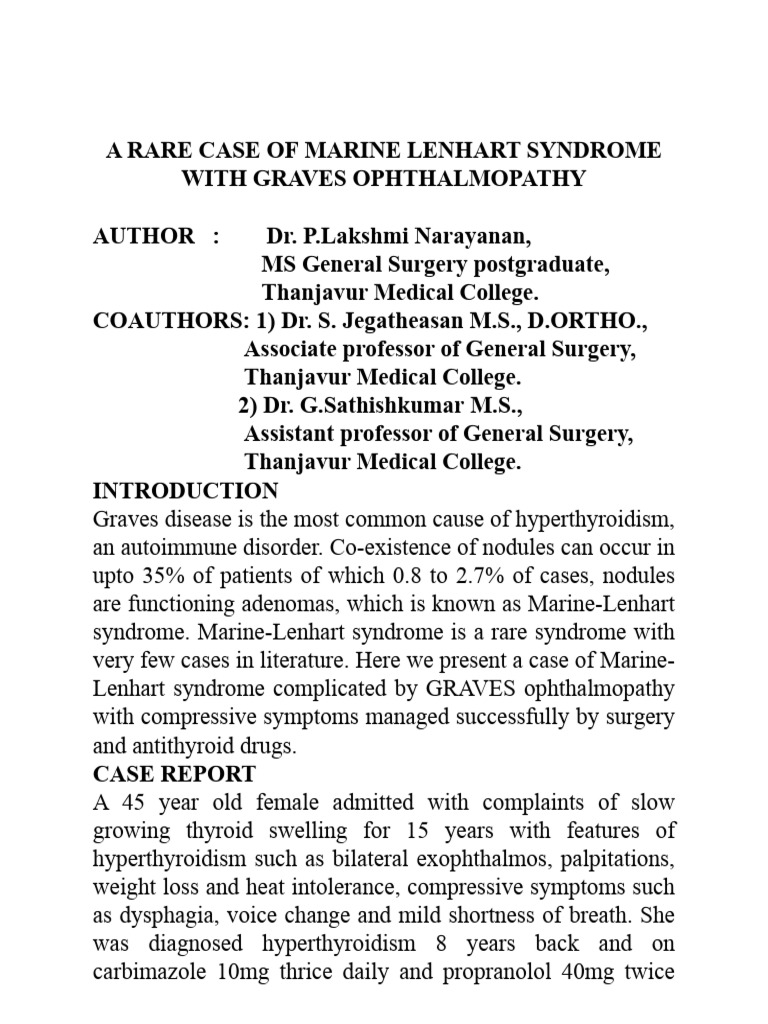 A Rare Case of Marine Lenhart Syndrome With Graves Ophthalmopathy | PDF ...