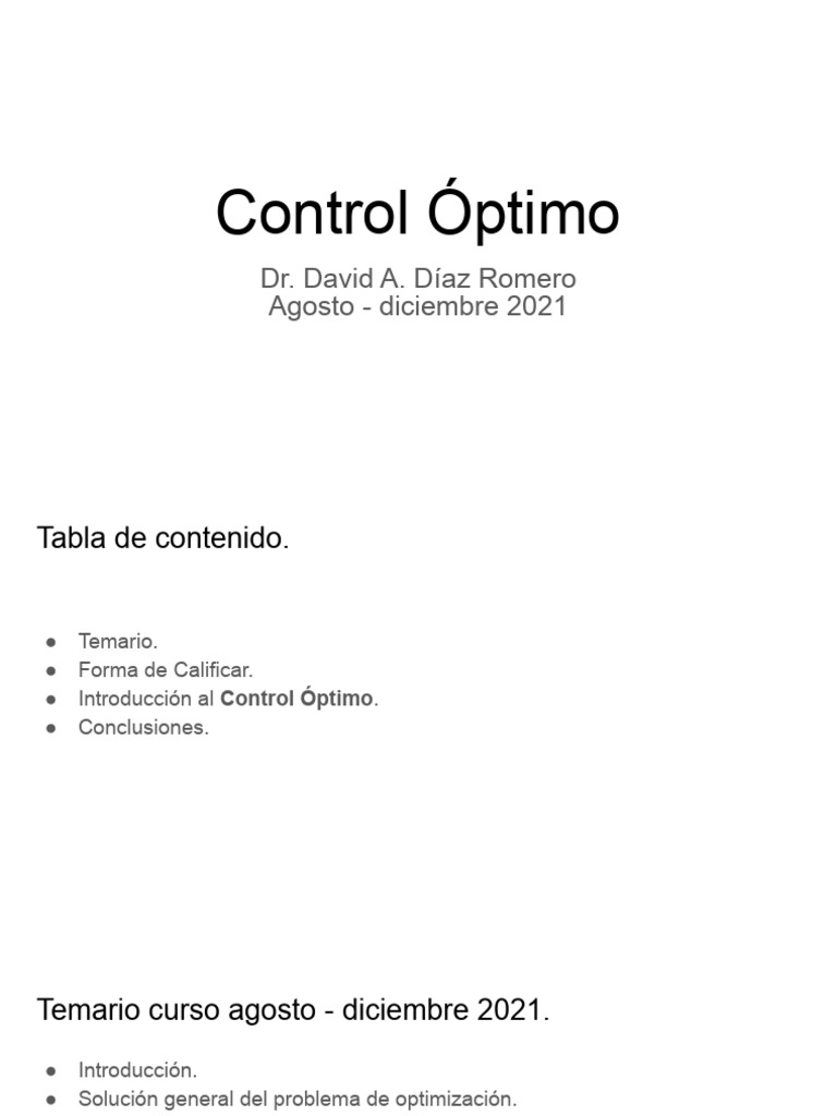 S1 Control Optimo I | PDF | Optimización Matemática | Aceleración