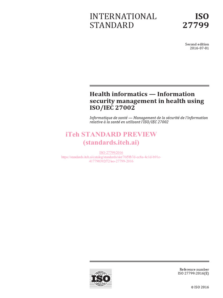 ISO-27799-2016 Seguridad softwares en salud | PDF | Information ...