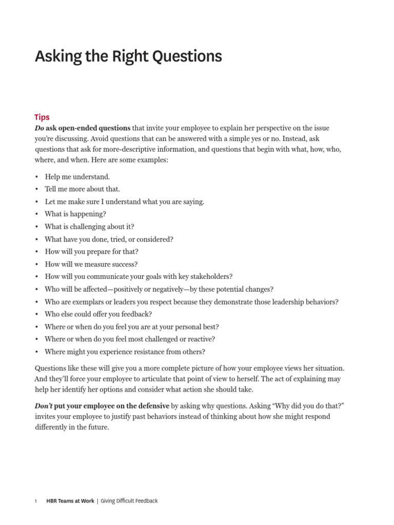 HBR - Asking The Right Questions | PDF | Leadership | Behavior Modification