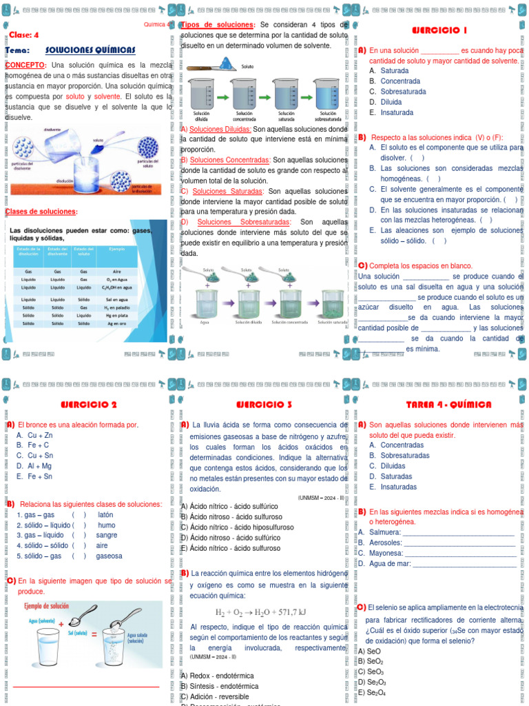 Ejercicio 1: Tema: Soluciones Químicas | PDF | Ácido | Mezcla