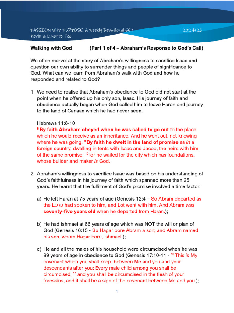 PwP55.1 - Walking With God (Abraham's Response To God's Call) | PDF ...