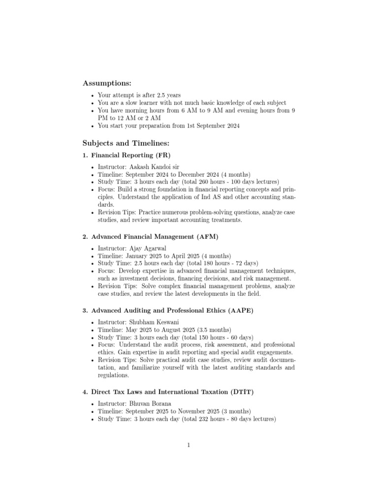 CA Final Study Plan 2024-2026 | PDF | Taxes | Audit