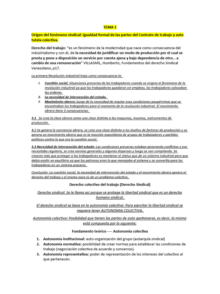 Tema 1 | PDF | Sindicato | Derecho laboral