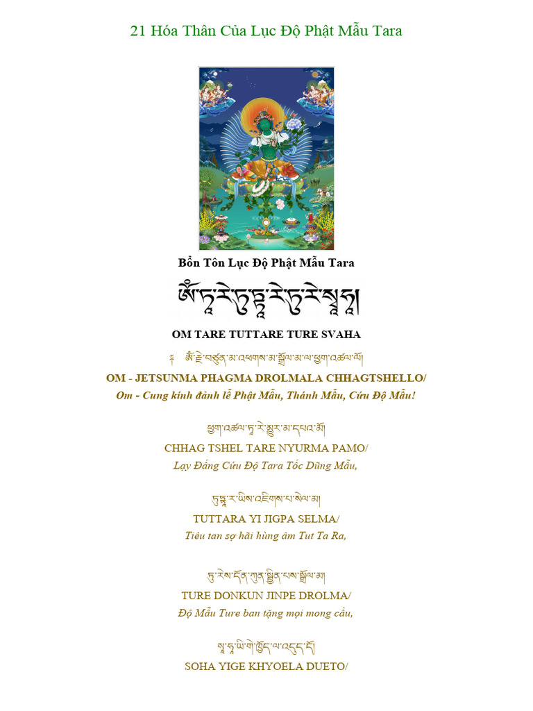 21 Hóa Thân Của Lục Độ Phật Mẫu Tara | PDF