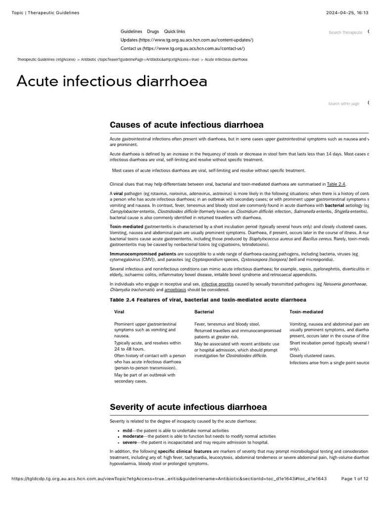 Acute Infectious Diarrhoea - Therapeutic Guidelines | PDF | Diarrhea ...
