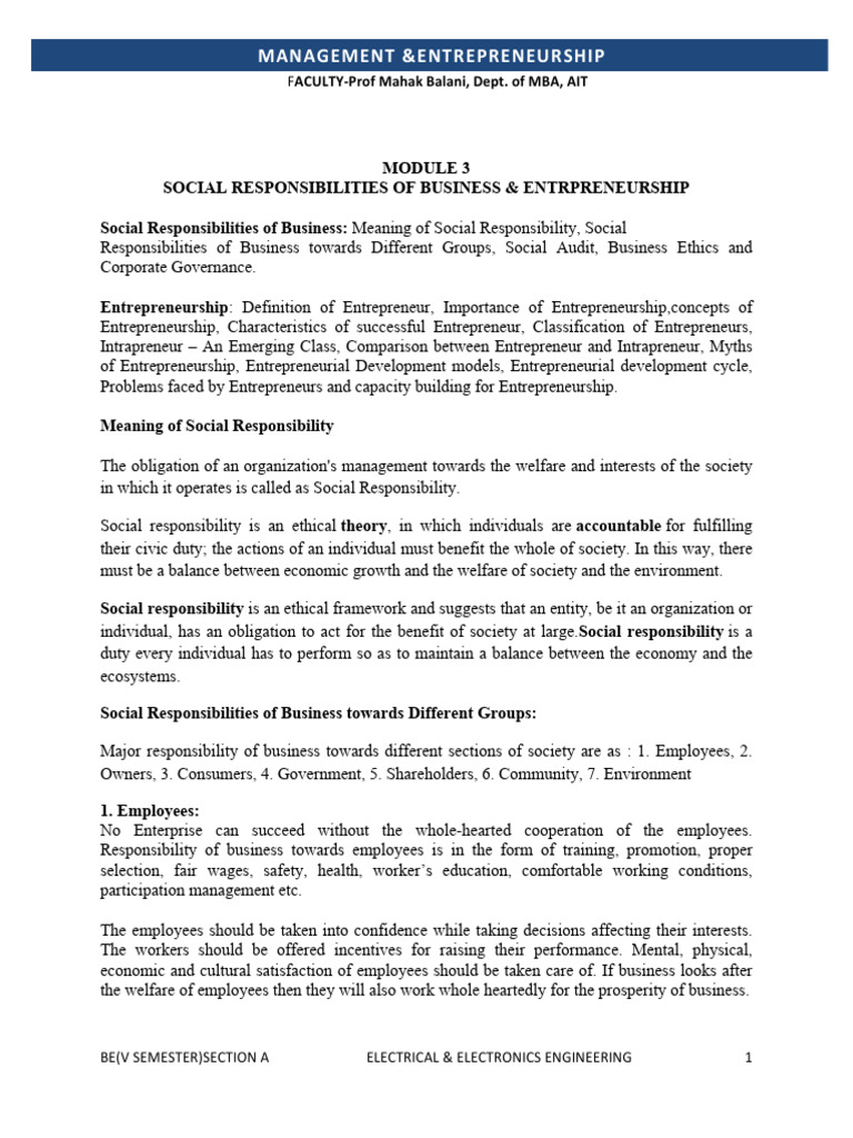 Social Responsibilities in Business & Entrepreneurship | PDF ...
