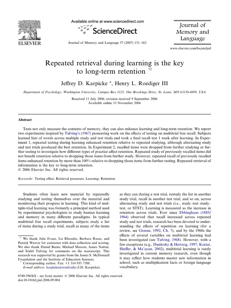 Repeated_retrieval_during_learning_is_th | PDF | Recall (Memory) | Memory