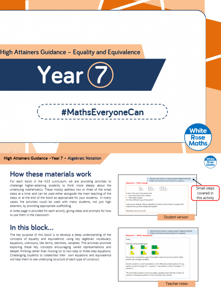 WRM Y7 Autumn b3 Equality and Equivalence Ha Guidance | PDF | Equations ...