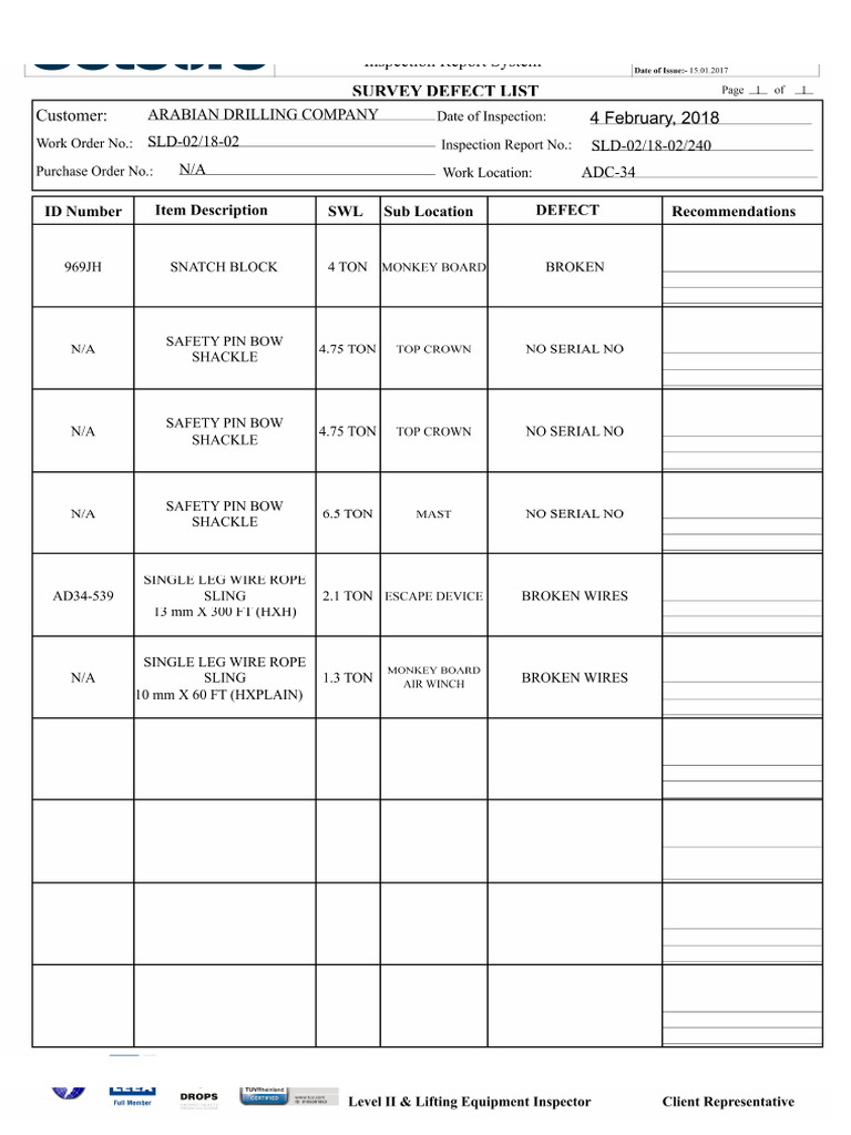 Survey Defect List | PDF