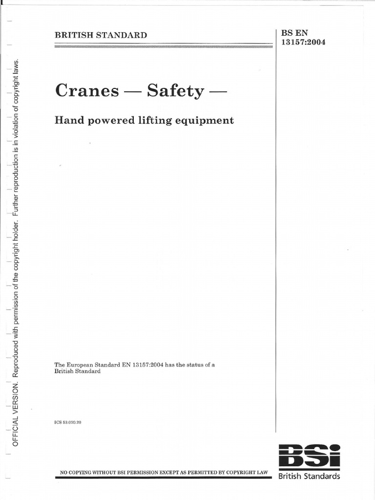 BS en 13157 Cranes-Hand Powered Lifting Equipment | PDF | Manufactured Goods