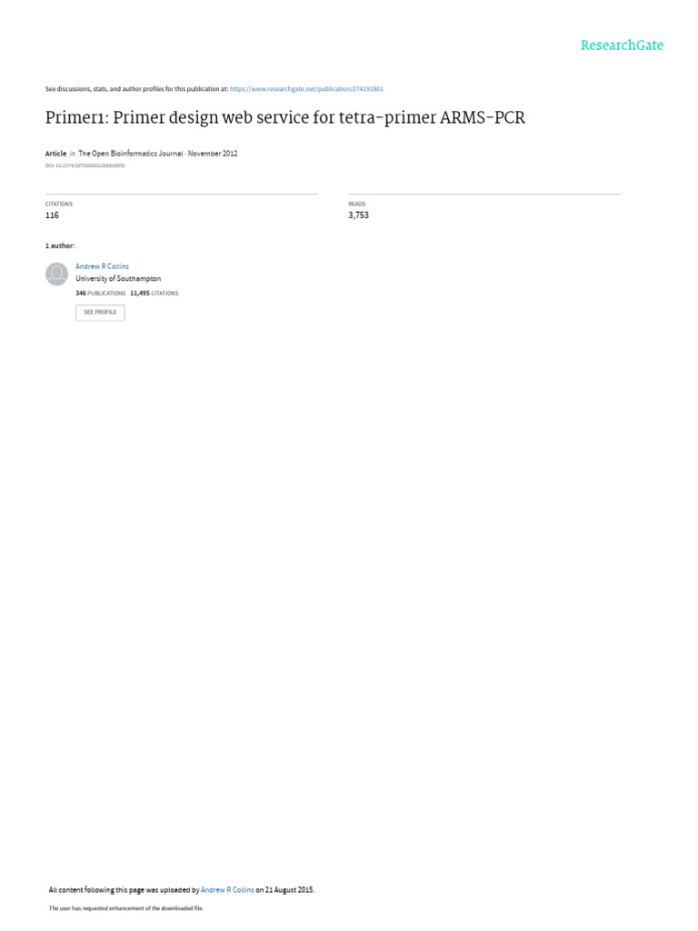 Primer1 Primer Design Web Service For Tetra-Primer | PDF | Polymerase Chain Reaction | Primer ...