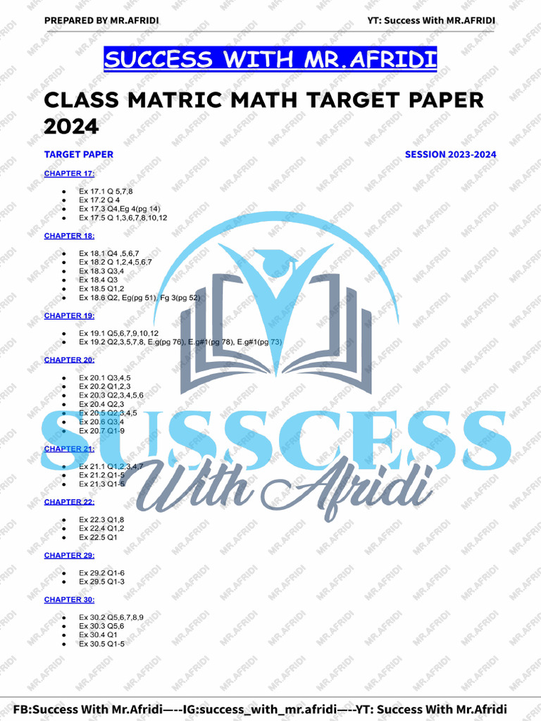 Matric Math Target Paper ? 2024 | PDF