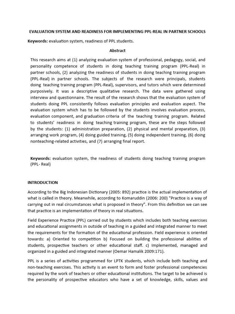 Evaluation System and Readiness For Implementing PPL | PDF ...