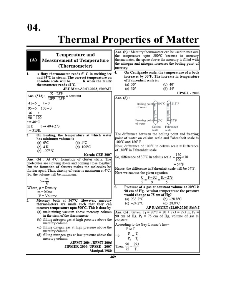 Thermal Properties of Matter Questions | PDF | Temperature | Fahrenheit