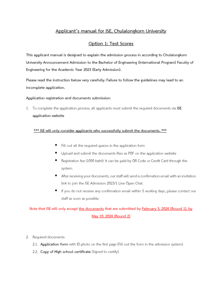 ISE Applicant Manual Early Admission 2024 Option 1 Test Scores Inter ...