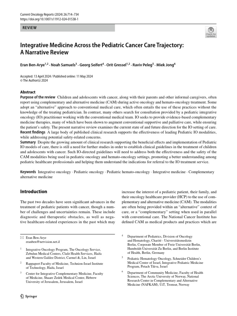 Integrative Medicine Across The Pediatric Cancer Care Trajectory: A ...