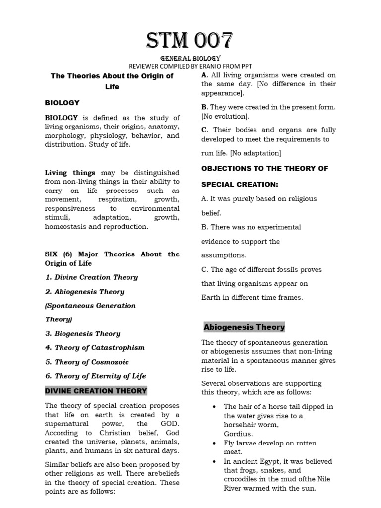 The Theories About the Origin of Life (1) | PDF | Cell (Biology) | Bacteria