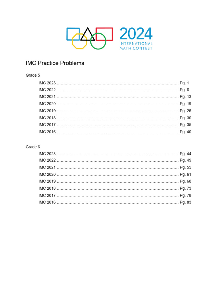 IMC Practice Problems Grades - 5-6 | PDF | Area