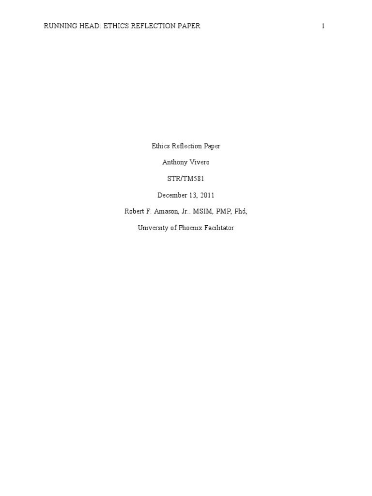 Running Head: Ethics Reflection Paper 1 | PDF | Stakeholder (Corporate ...