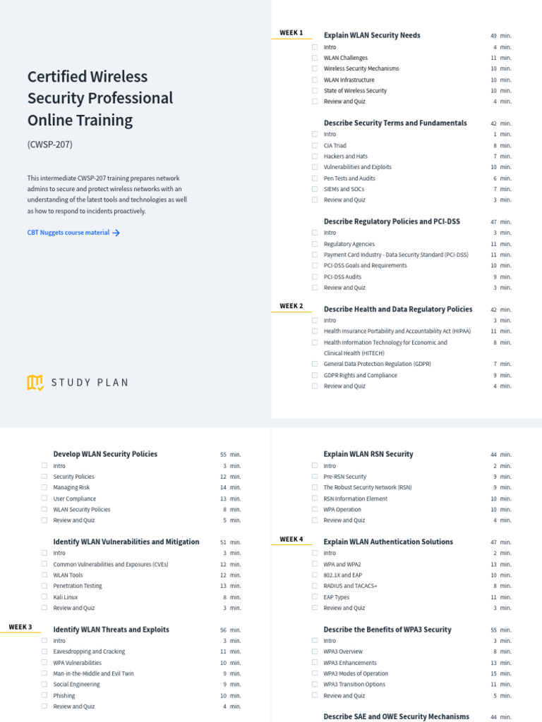 Study Plan - Certified Wireless Security Professional (CWSP-207) | PDF ...