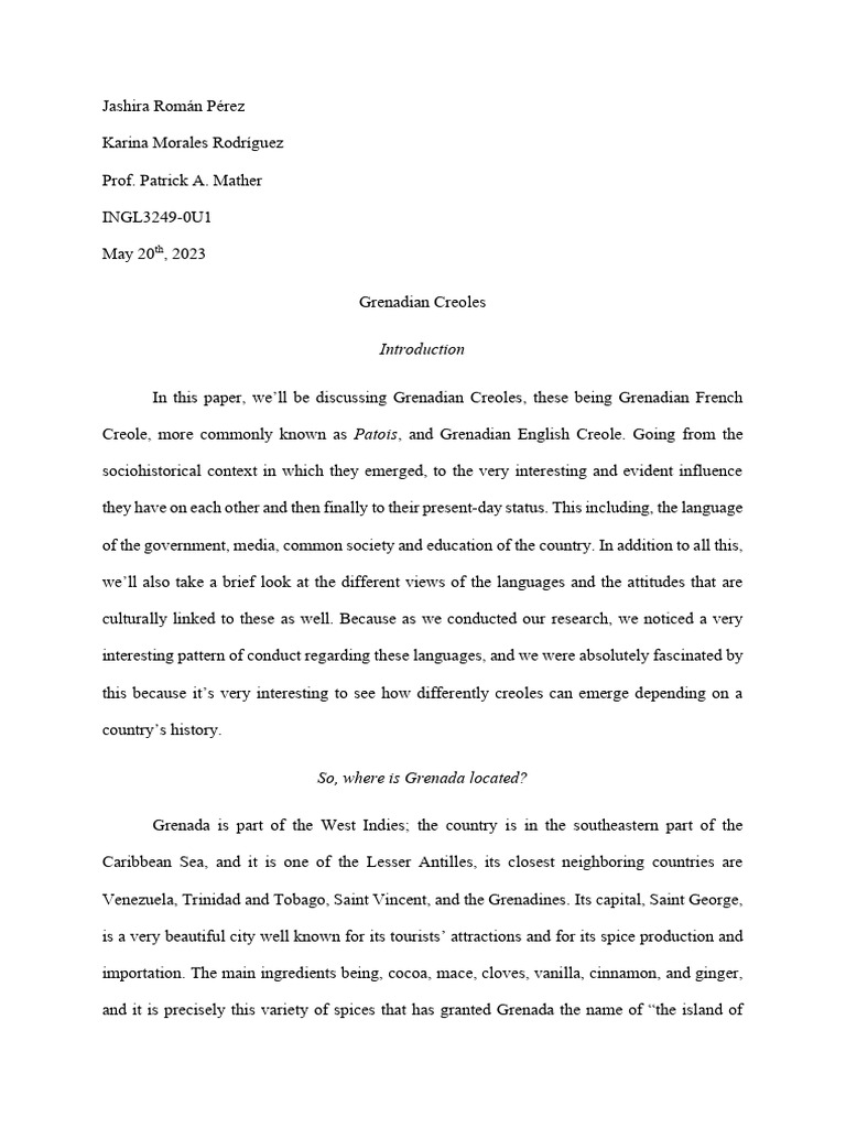 Final English Paper On Grenadian Creoles | PDF | Grenada | English Language