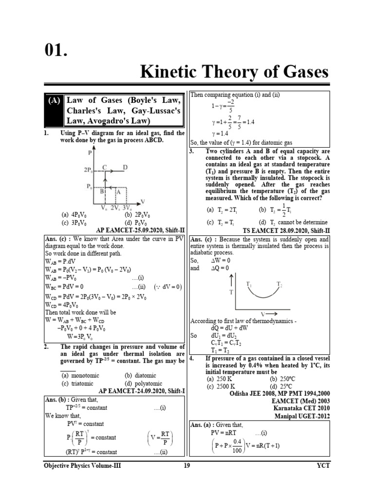 Kinetic Theory of Gases NEET JEE Questions Practice | PDF | Gases | Temperature