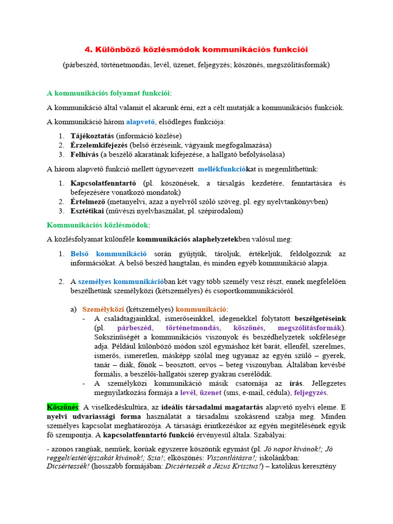 Érettségi Nyelvtan 4. | PDF