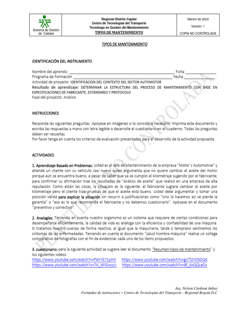 3. Tipos de Mantenimiento.docx | PDF | Inteligencia artificial | Inteligencia (IA) y semántica