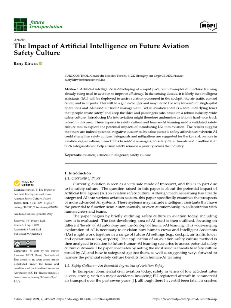 The Impact of Arti Cial Intelligence On Future Aviation Safety Culture | PDF | Artificial ...