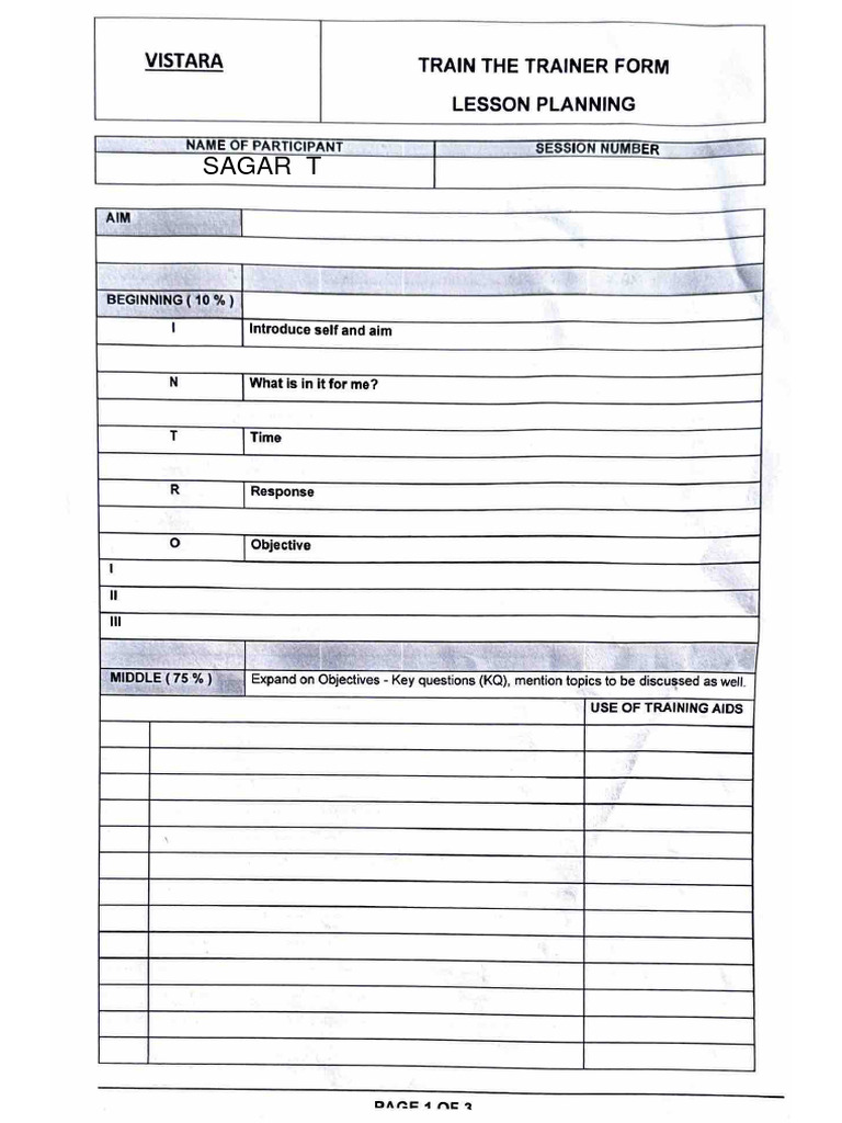 Vistara Train the Trainer Lesson Plan | PDF