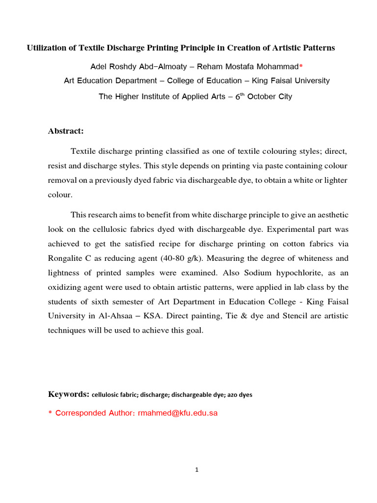 Utilization of Textile Discharge Printing Principle in Creation of ...
