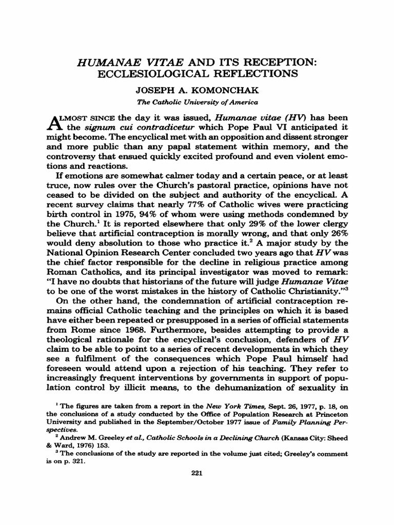 Humanae VITAE and Its Reception Ecclesio | PDF | Catholic Church | Pope