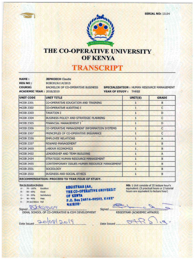 Transcript Third Year | PDF