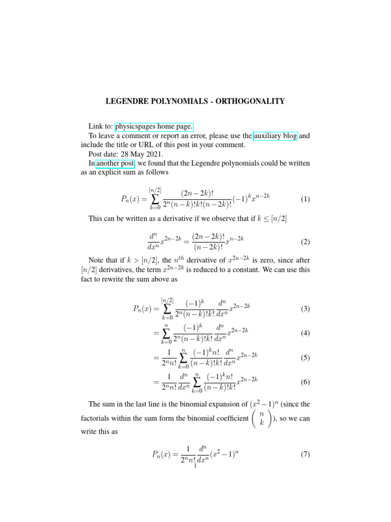 Legendre Polynomials - Orthogonality | PDF | Mathematical Concepts ...