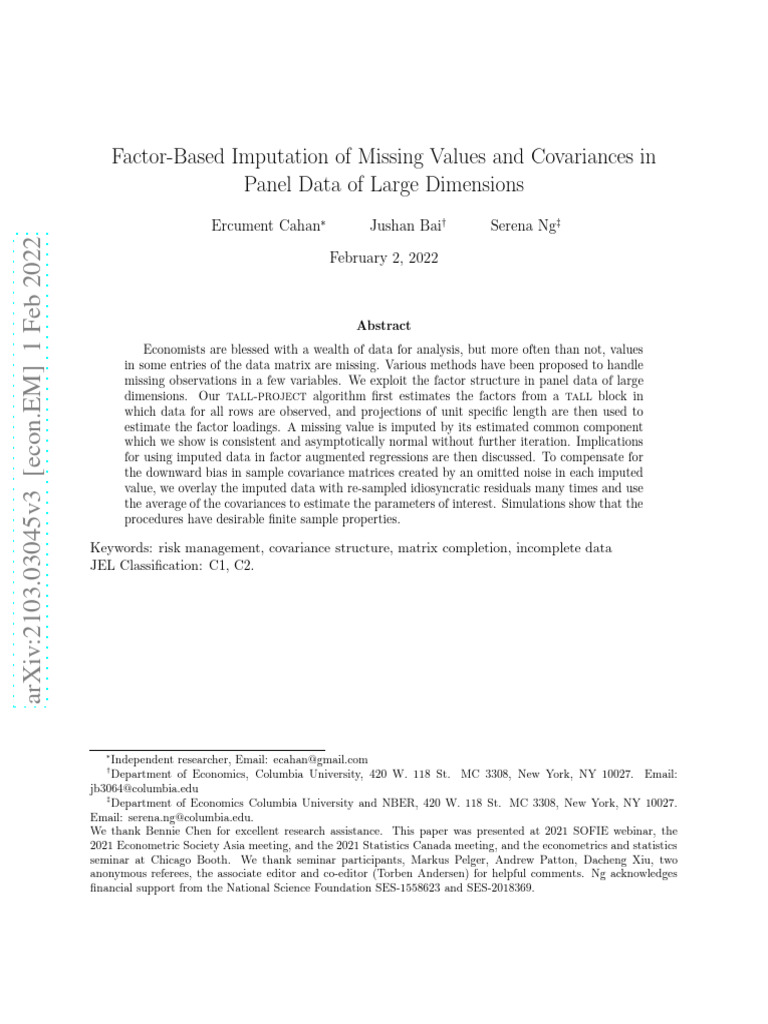 Cahanbaing Factor Based Imputation Of Missing Values And Covariances In Panel Data Of Large 2389