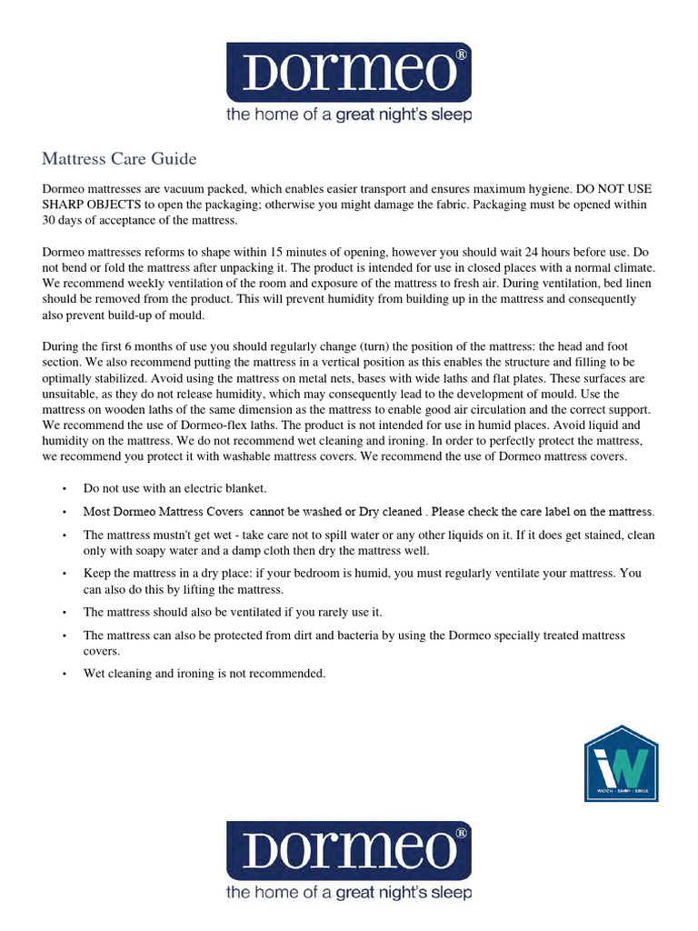 Dormeo Mattress Care Guide | PDF | Mattress