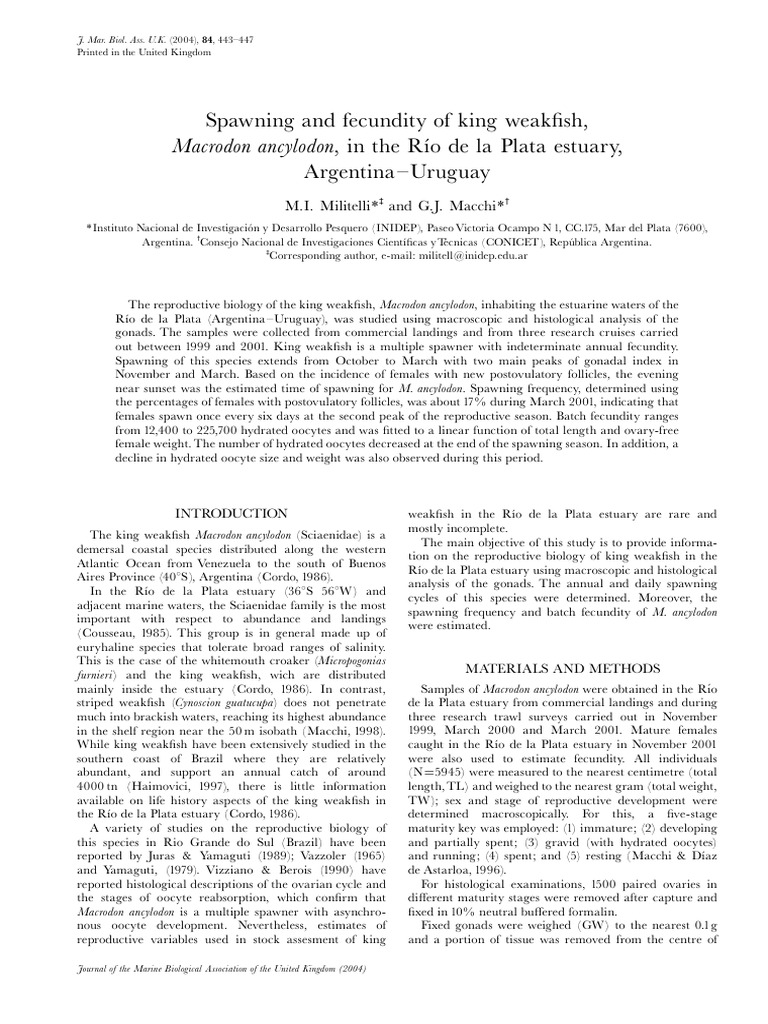 2004 Macrodon JMBA | PDF | Ovary | Spawn (Biology)
