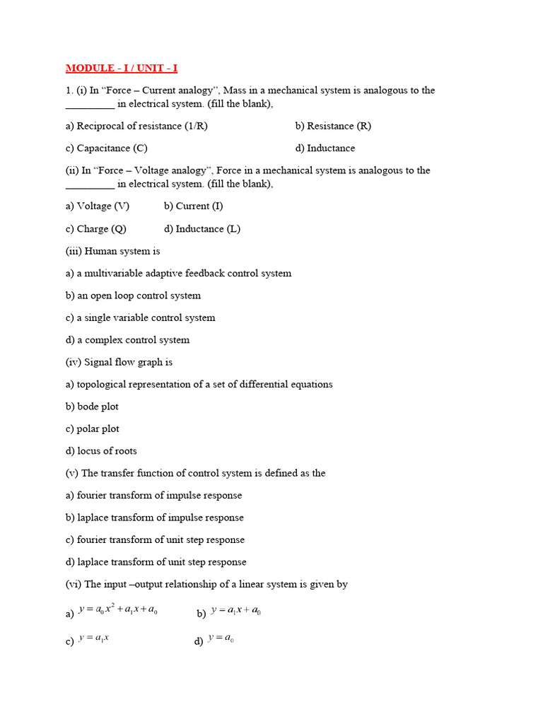 Control System MCQs | PDF | Applied Mathematics | Control Theory