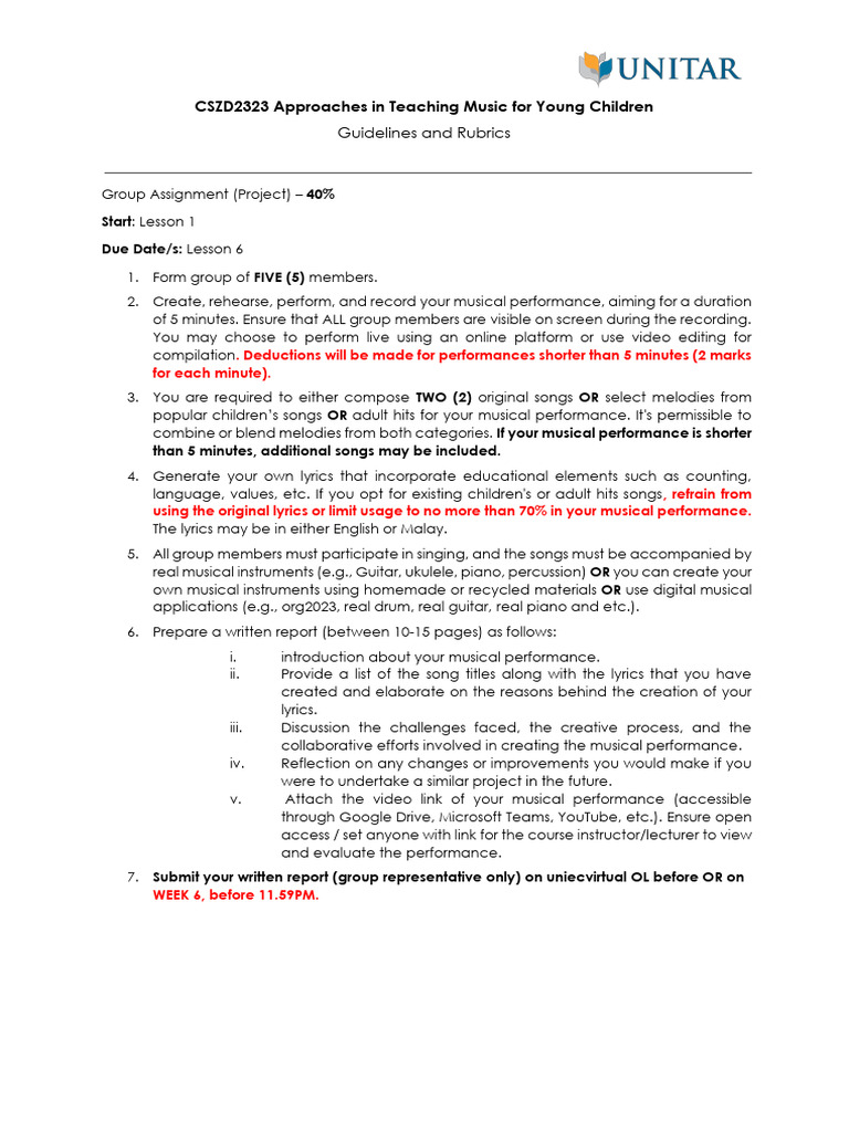 CSZD2323 - Group Assignment SEPT23 Updated ODL | PDF | Rhythm | Singing
