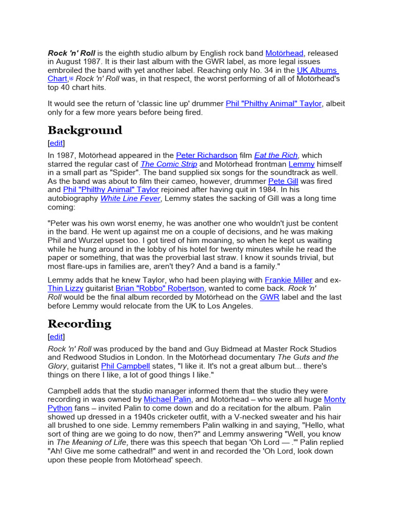 Rock N' Roll (Motorhead) | PDF