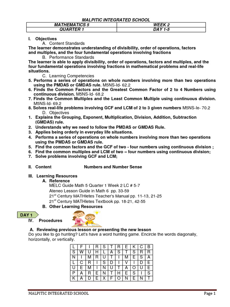 LEARNING MODULE MATH5.Q1.W2 Day1-5 | PDF | Discrete Mathematics | Number Theory