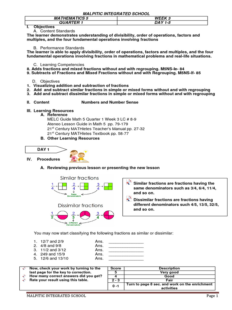 LEARNING MODULE MATH5.Q1.W3.Day1-5 | PDF | Elementary Mathematics | Arithmetic