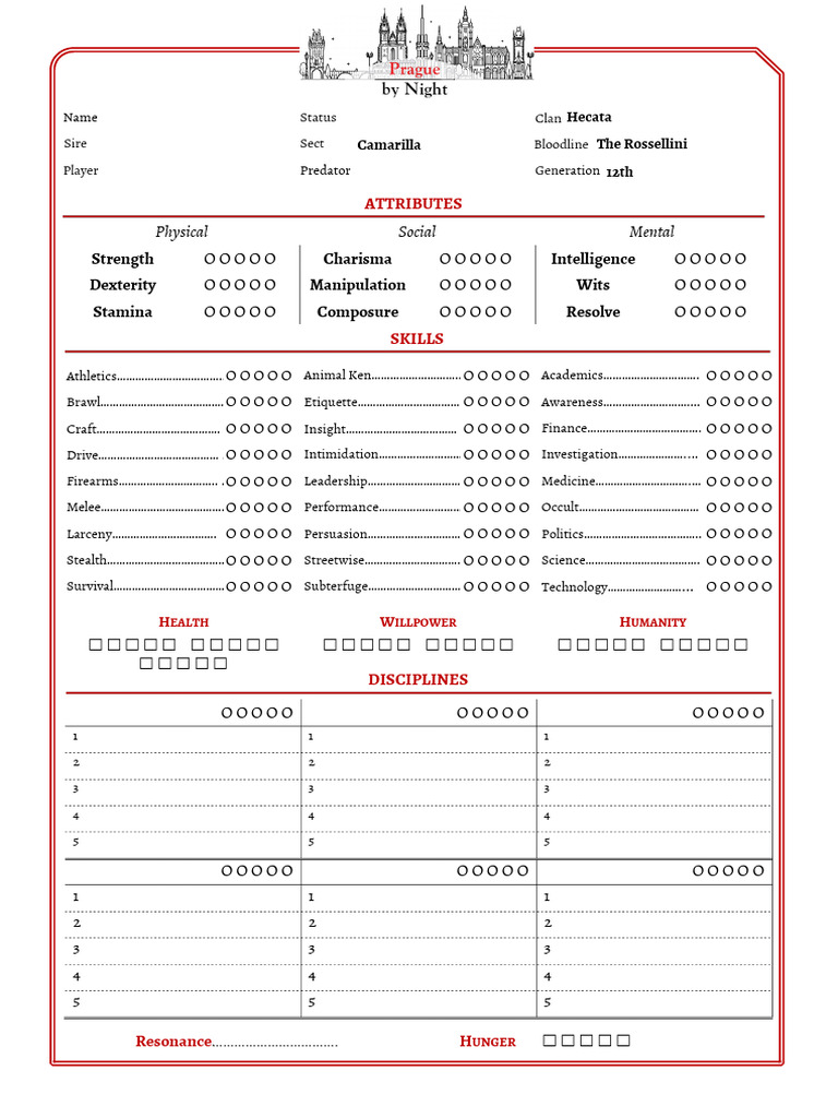 Prague by Night Character Sheet-3 | PDF